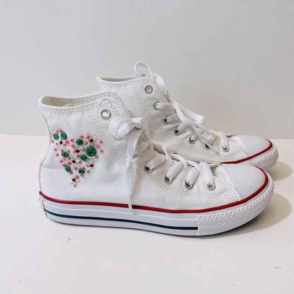 Converse | Shoes | Custom Converse Embroidered Heart White Sneakers ...